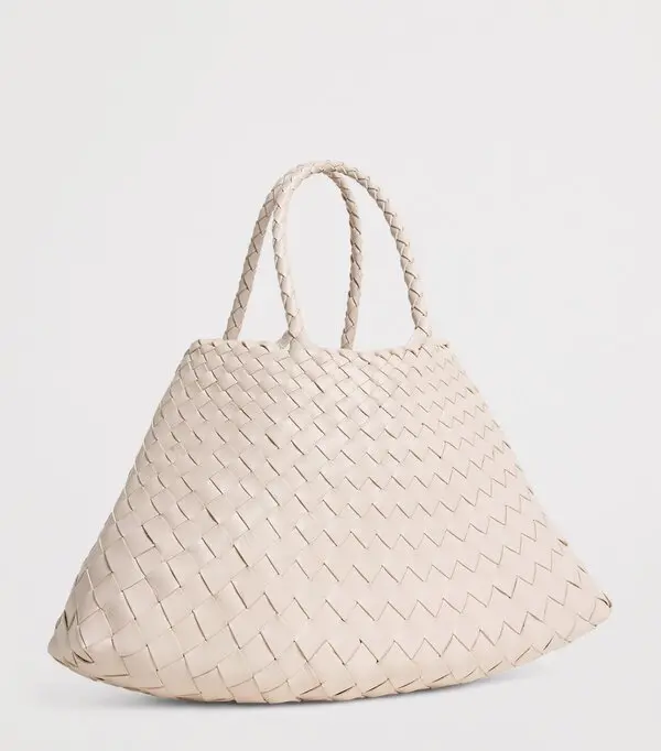 Dragon Diffusion Small Santa Croce Woven Leather Tote Bag - Ivory