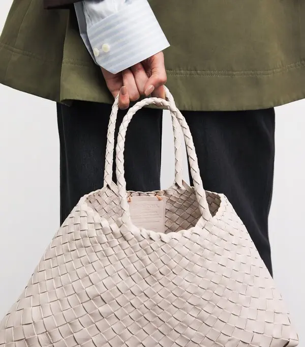 Dragon Diffusion Small Santa Croce Woven Leather Tote Bag - Ivory