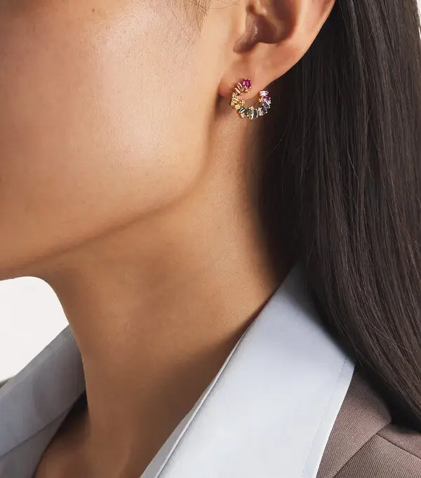 SUZANNE KALAN Yellow Diamond And Sapphire Hoop Earrings