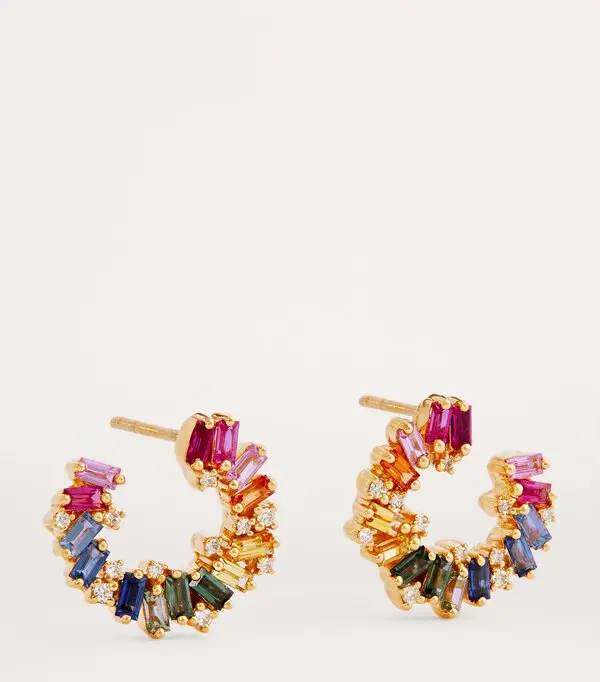 SUZANNE KALAN Yellow Diamond And Sapphire Hoop Earrings