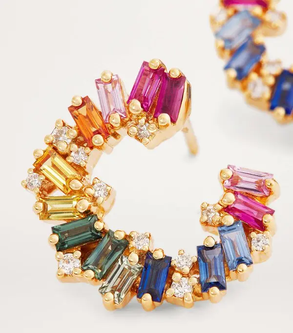 SUZANNE KALAN Yellow Diamond And Sapphire Hoop Earrings