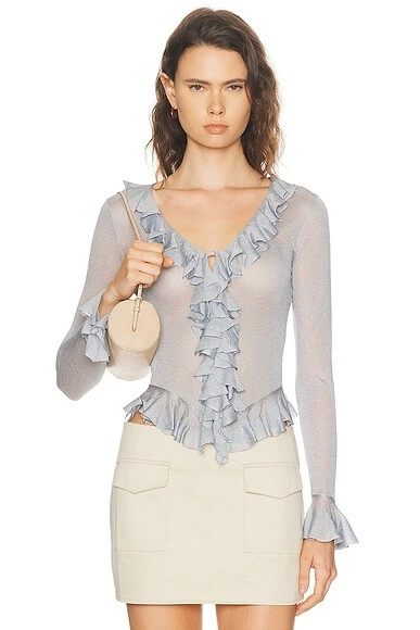 Lpa Attison Ruffle Cardigan In Metallic - Silver