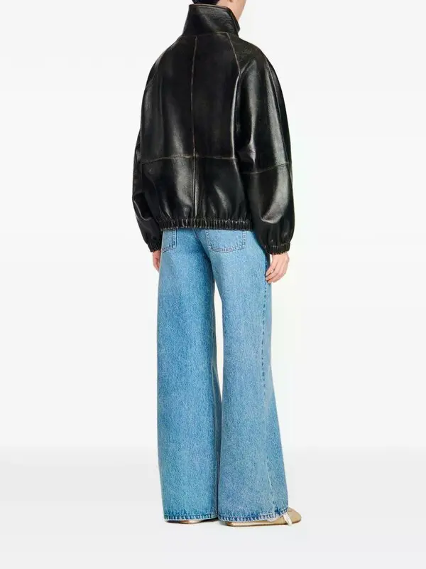 Sandro Distressed Leather Bomber Jacket