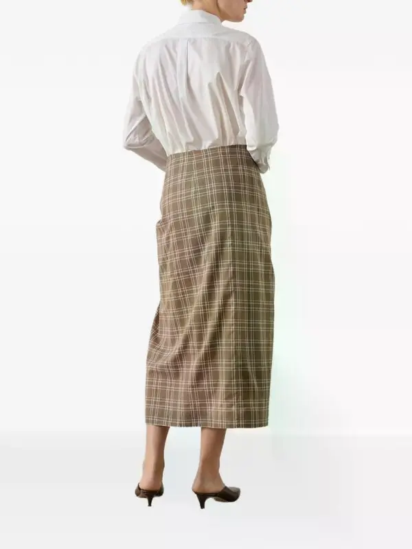 Soeur Goa Asymmetric Plaid Midi Skirt - Neutrals