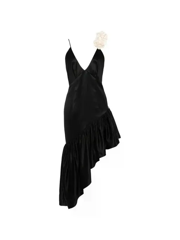 Sandro Asymmetrical Ruffled Mini Dress With Flower Detail