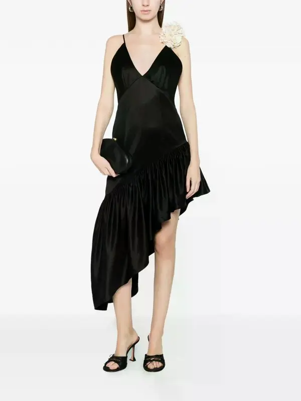 Sandro Asymmetrical Ruffled Mini Dress With Flower Detail