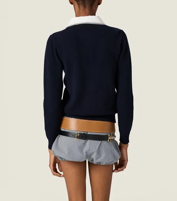 Miu Miu Cashmere Cardigan With Embroidered Peter Pan Collar