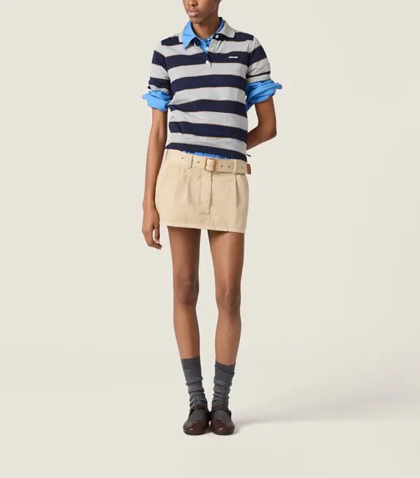 Miu Miu Cotton Gabardine Belted Mini Skirt - Neutral