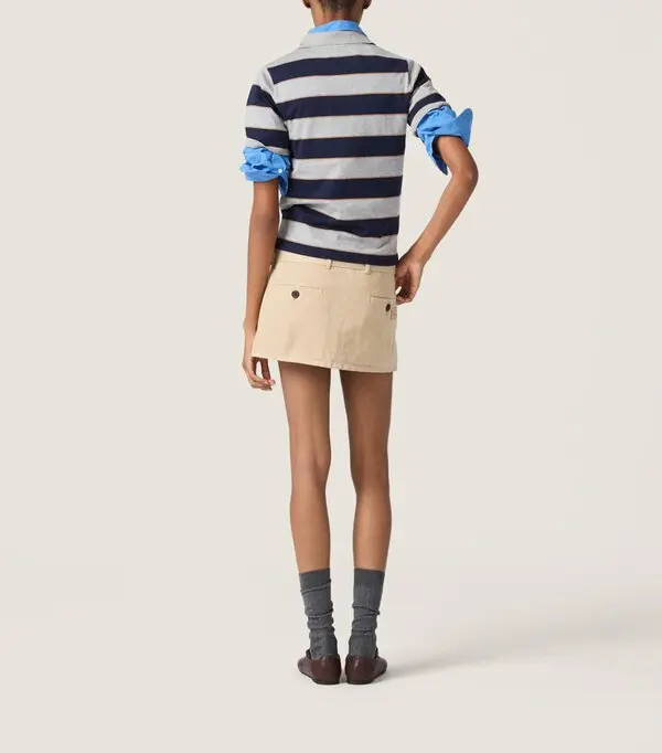 Miu Miu Cotton Gabardine Belted Mini Skirt - Neutral