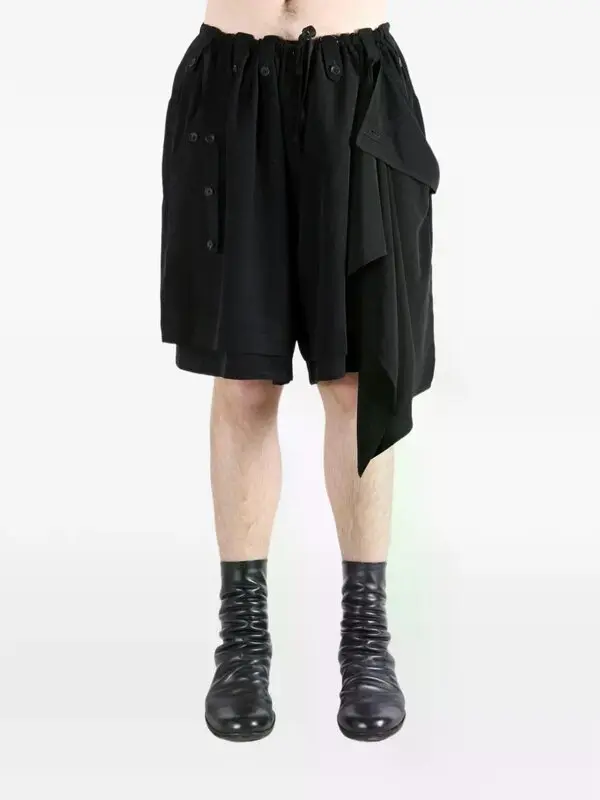 Yohji Yamamoto Button Detailed Draped Shorts - Black