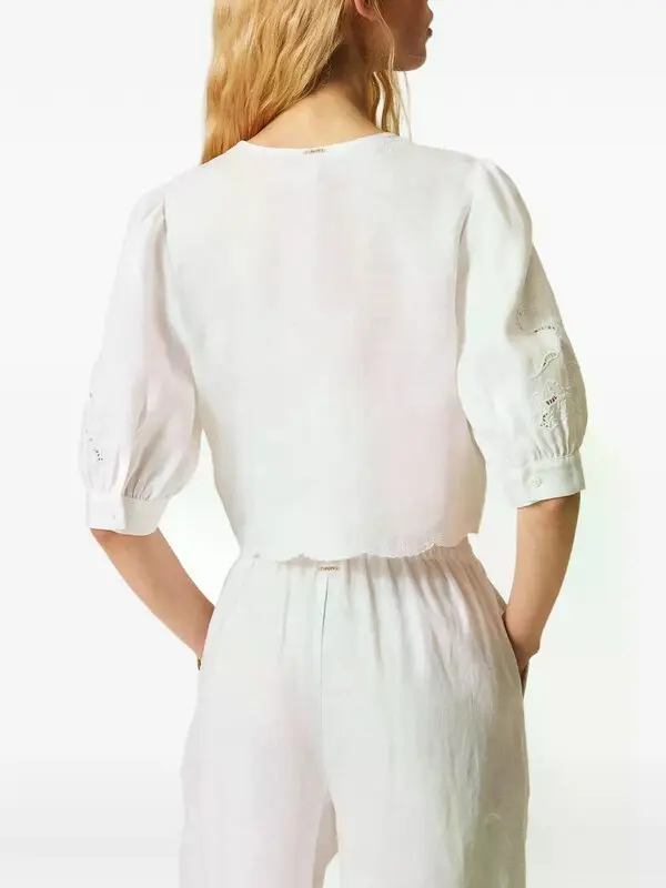 TWINSET Linen Broderie Anglaise Shirt - White