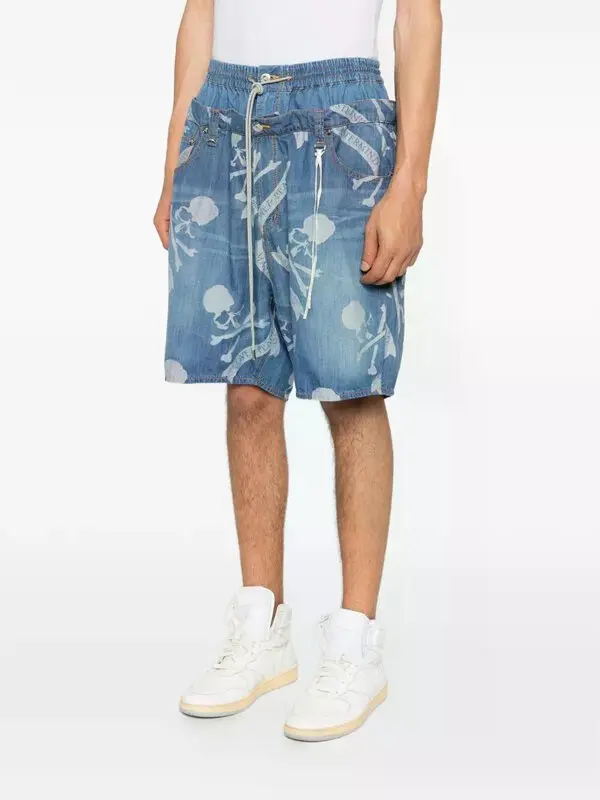 MASTERMIND WORLD All-over Skull & Crossbones Print Denim Shorts