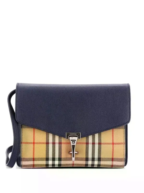 Burberry Macken Leather And Vintage Check Canvas Small Crossbody Bag - Blue