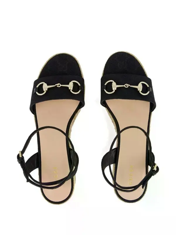 Gucci 75mm Wedge Espadrilles With Gold-tone Horsebit Detailing