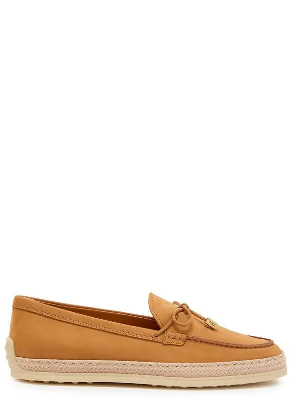 TOD'S Suede Loafers With Raffia Trim - Brown