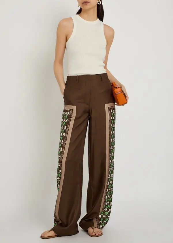 Tory Burch Printed Straight-leg Silk Trousers