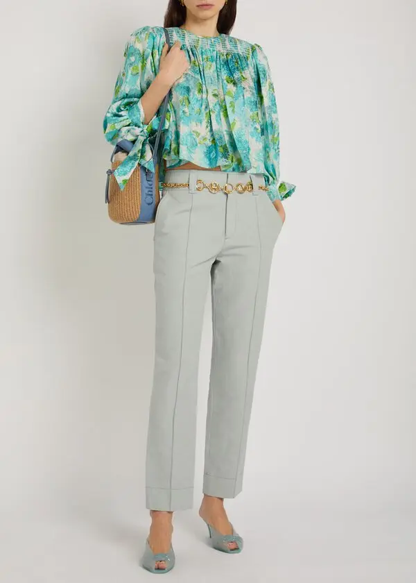 Chloé Printed Cropped Silk Blouse - Blue