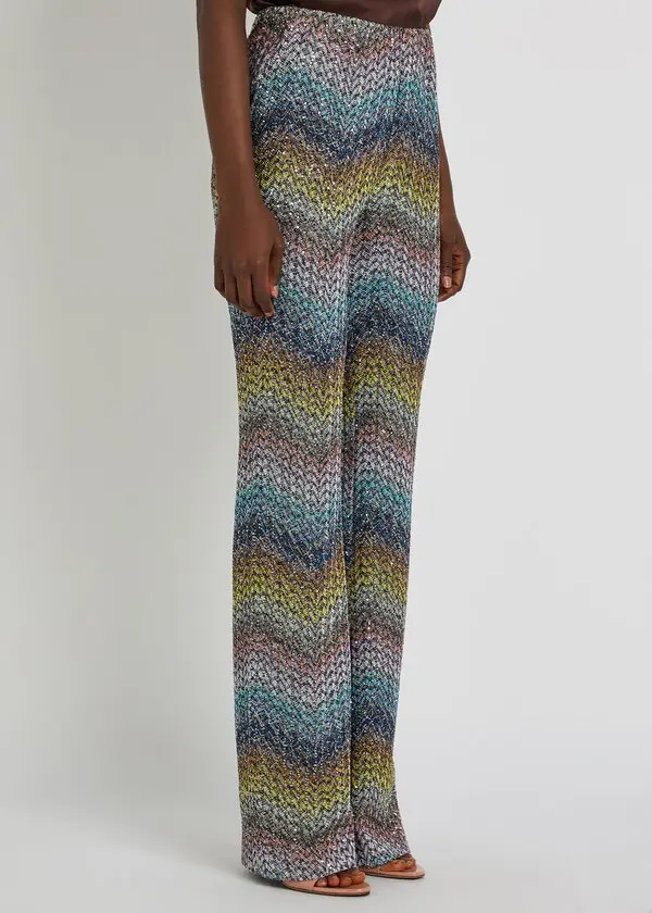 Missoni Sequined Metallic-knit Flared Trousers