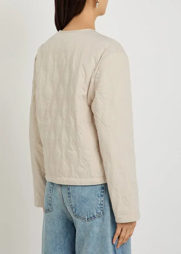 Varley Quilted V-neck Jacket With Drawstring Hem - Cream