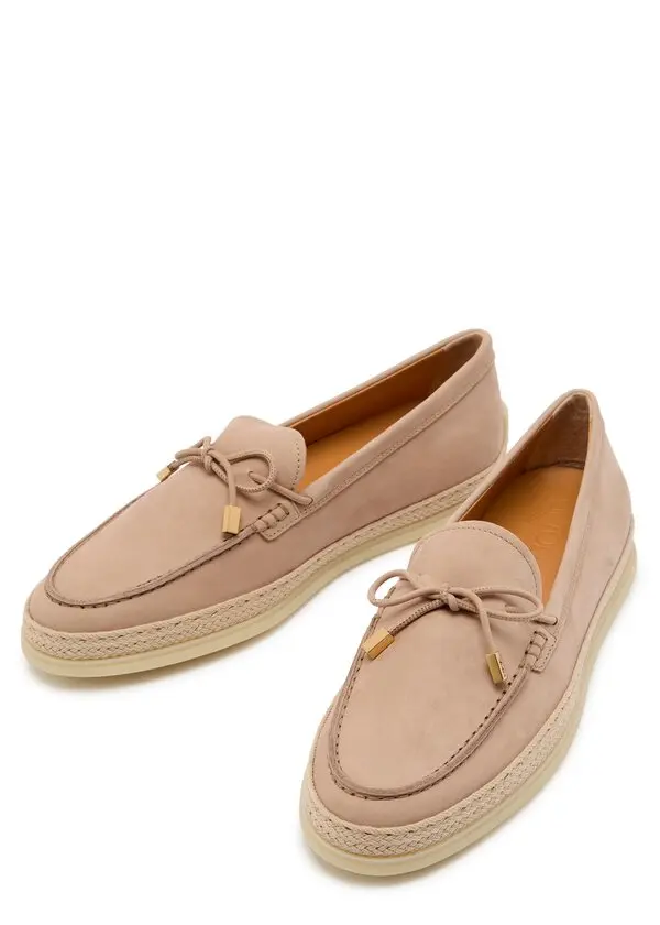 TOD'S Raffia-trim Suede Loafers - Camel