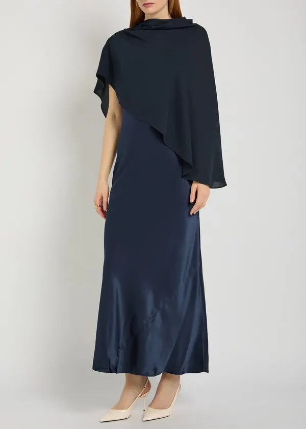 REFORMATION Lilibeth Cape-effect Silk Midi Dress - Navy
