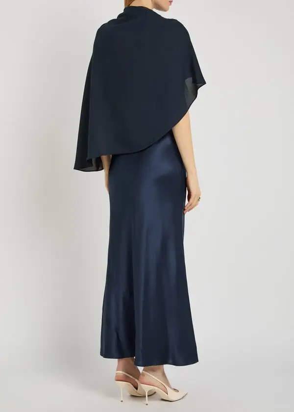 REFORMATION Lilibeth Cape-effect Silk Midi Dress - Navy