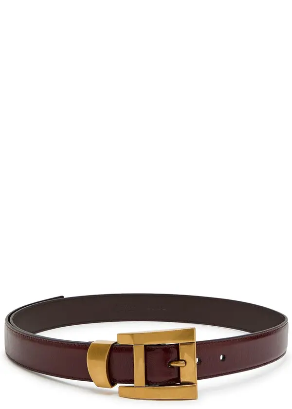Versace Glossed Leather Belt With Engraved Buckle - Brown