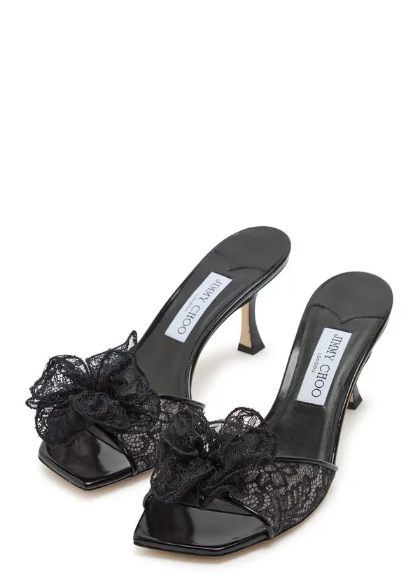 JIMMY CHOO Skye Corsage 70 Floral-appliquéd Lace Mules - Black