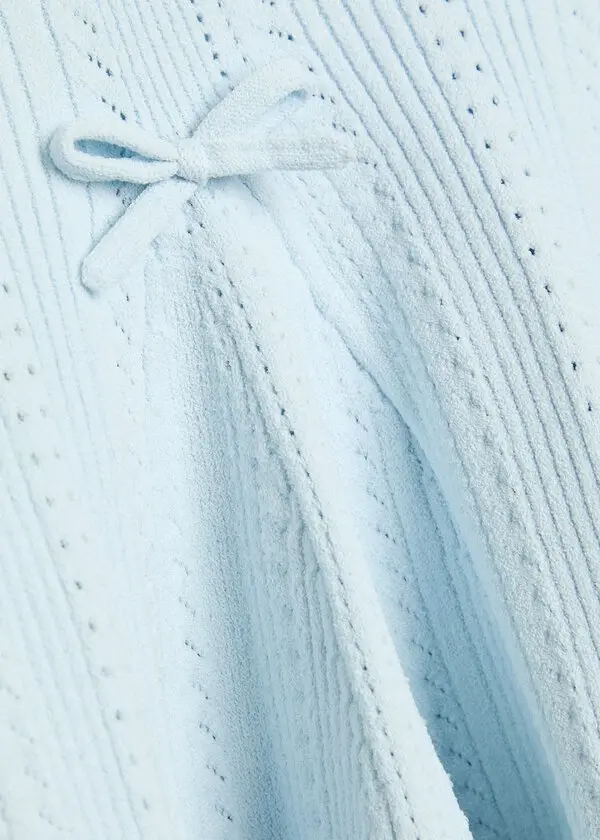 LoveShackFancy Meryl Bow-appliquéd Pointelle-knit Mini Skirt - Light Blue