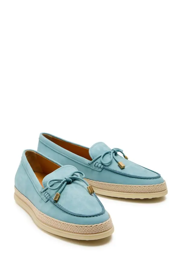 TOD'S Raffia-trim Suede Loafers - Blue