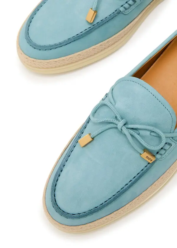 TOD'S Raffia-trim Suede Loafers - Blue