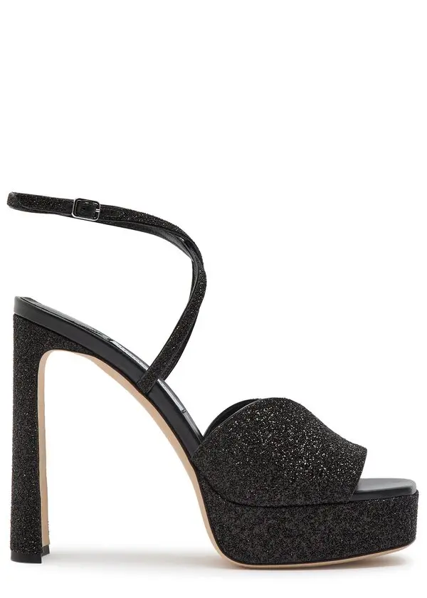 JIMMY CHOO Karli 125 Glitter Leather Sandals - Black