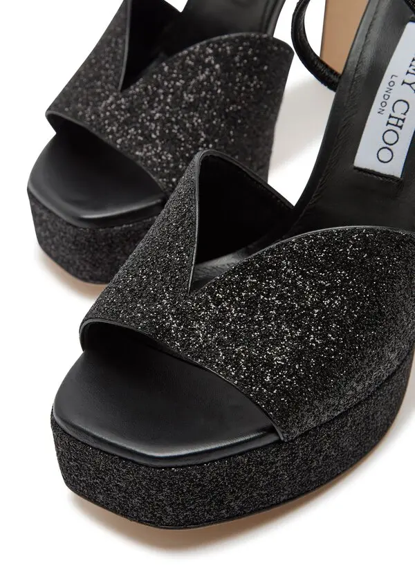 JIMMY CHOO Karli 125 Glitter Leather Sandals - Black