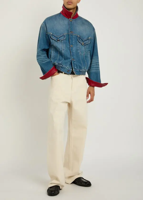 Versace Denim Jacket With Leather Collar