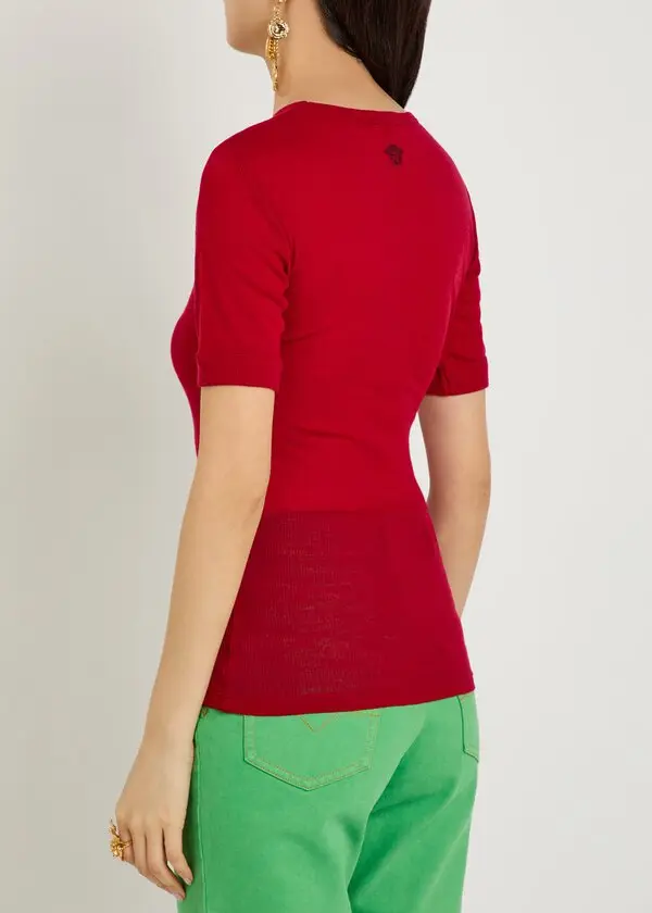 Versace Ribbed Logo-embroidered Wool T-shirt