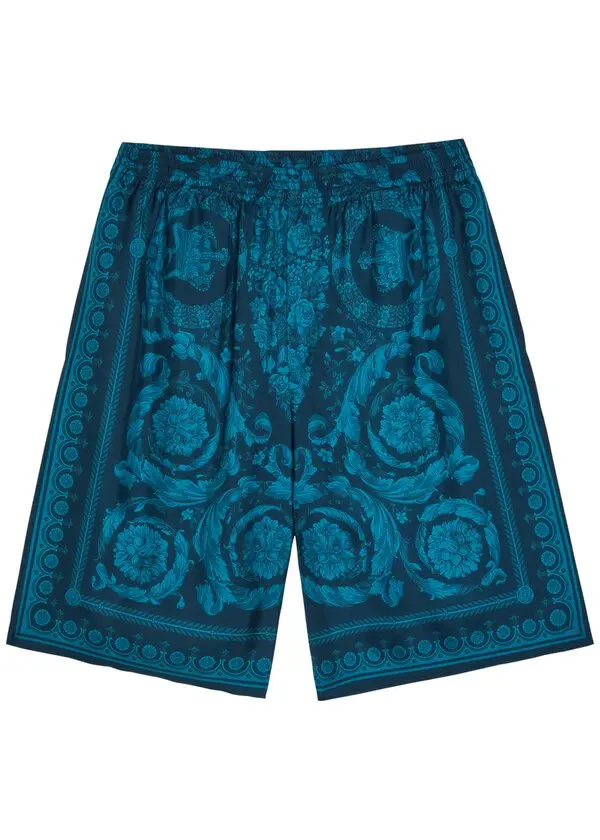 Versace Printed Silk Shorts - Blue