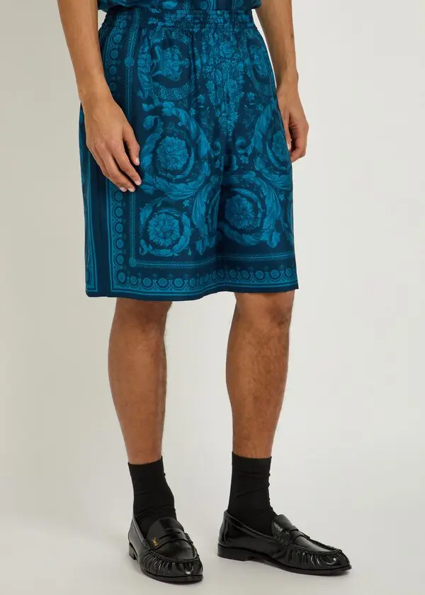 Versace Printed Silk Shorts - Blue
