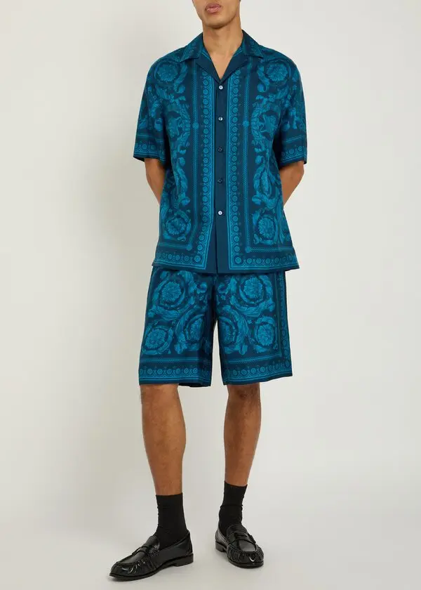 Versace Printed Silk Shorts - Blue