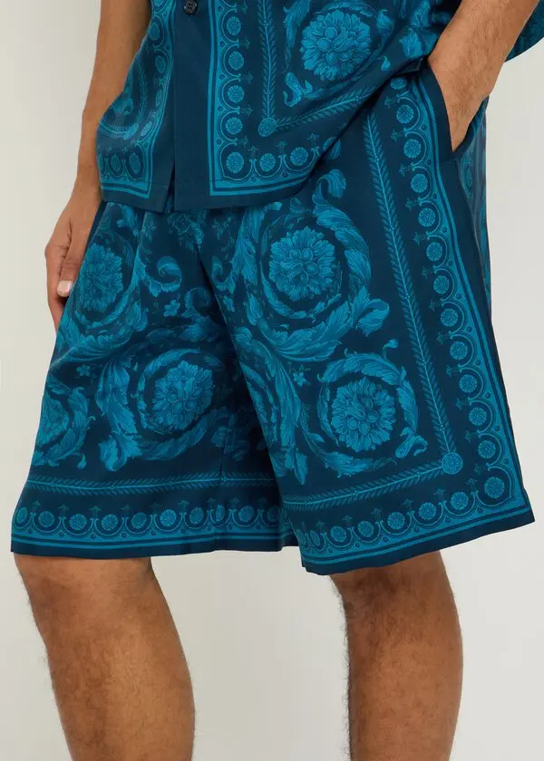 Versace Printed Silk Shorts - Blue