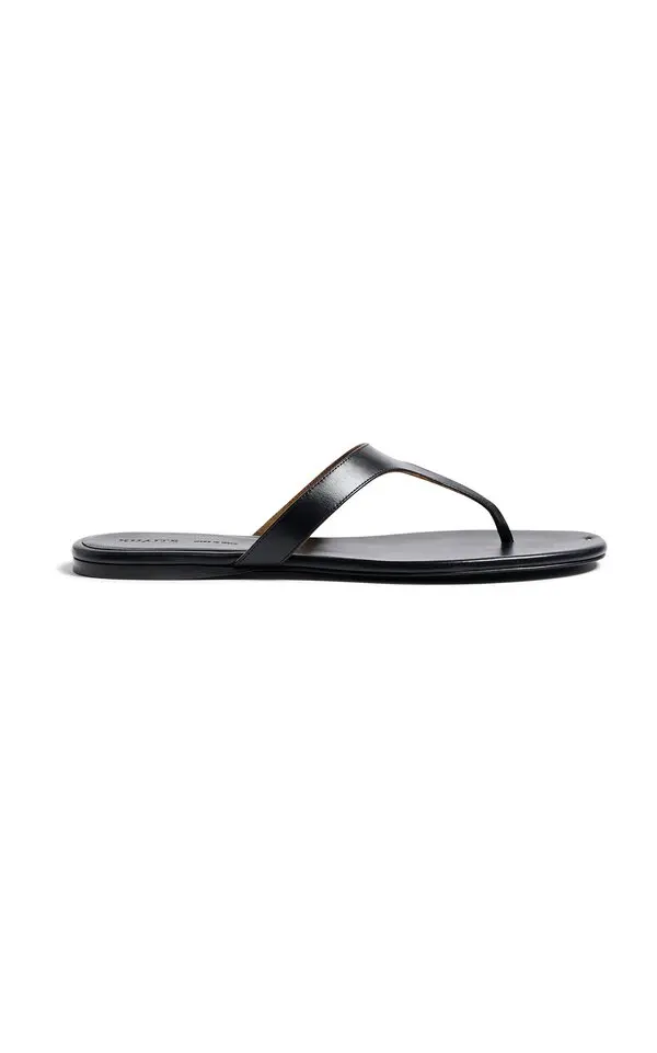 Khaite Archer Glossed Calfskin Thong Sandals - Black