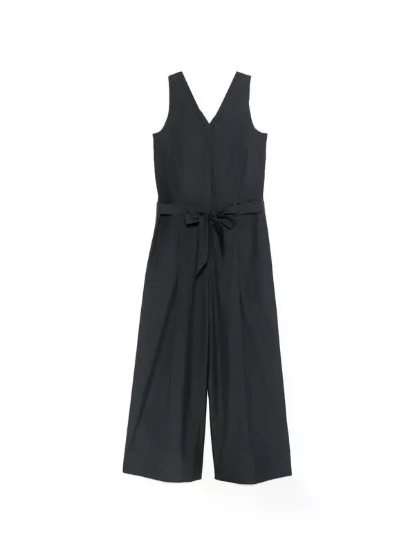 Max Mara Sleeveless V-neck Belted Wide Leg Jumpsuit - Blue