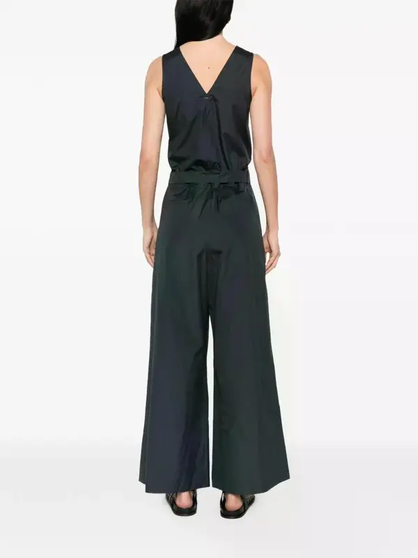 Max Mara Sleeveless V-neck Belted Wide Leg Jumpsuit