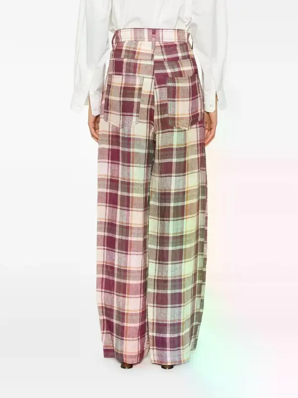 MARBELL Courtney Trousers In Linen Check - Red