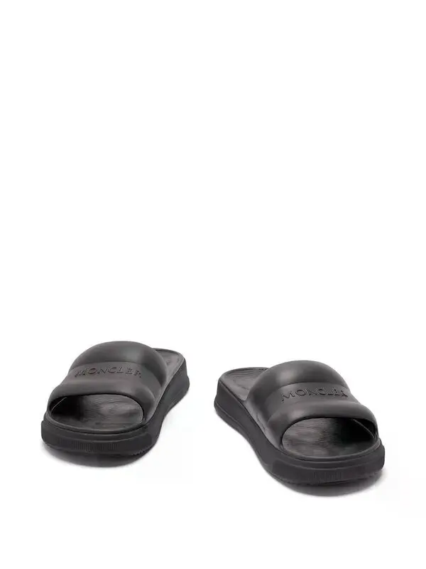 Moncler Embossed Logo Platform Slides - Black
