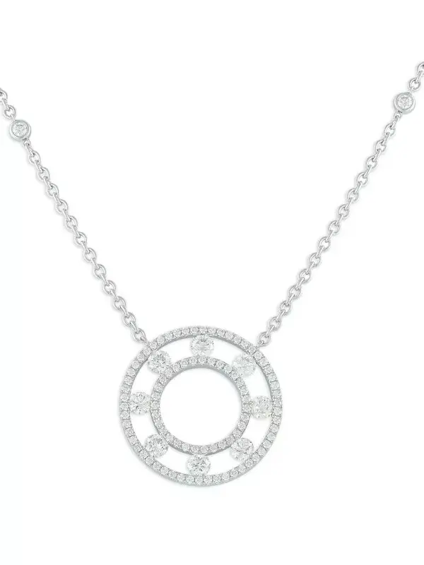LB EXCLUSIVE 18k White Gold Diamond Embellished Circular Pendant Necklace - Silver