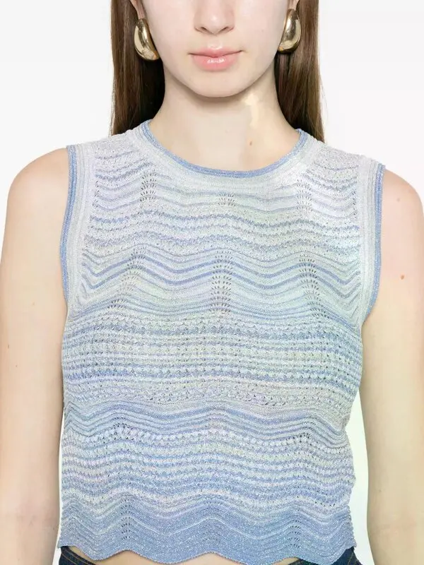 Sandro Patterned Knit Crop Top - Blue