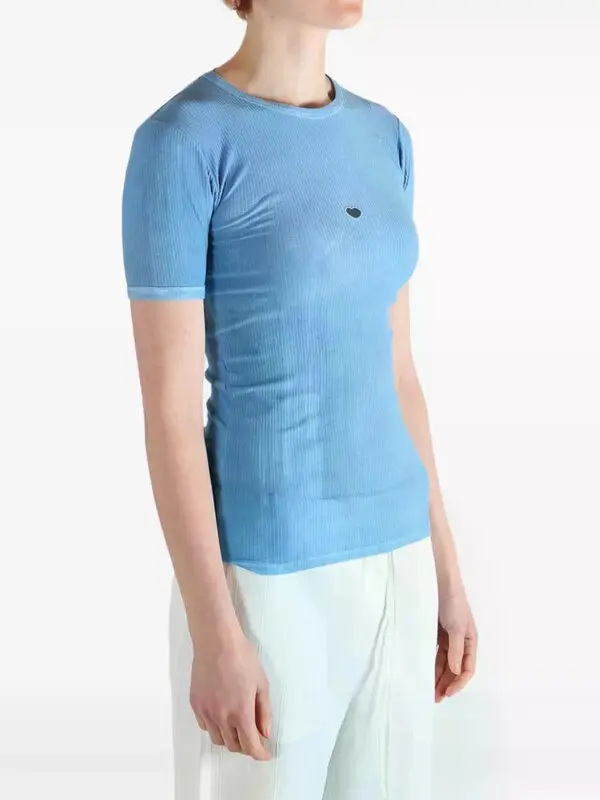 BASERANGE Ribbed Knit Heart Motif T-shirt - Blue