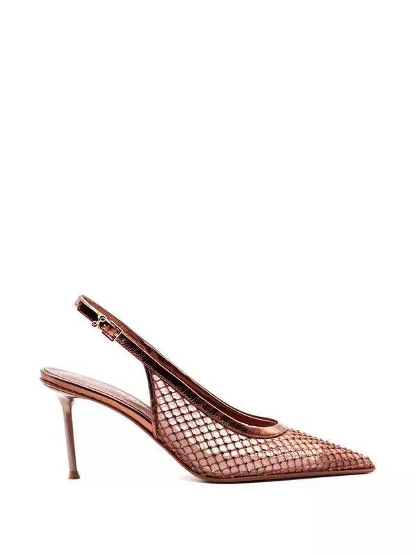 SERGIO LEVANTESI Embellished Mesh Slingback Pumps - Brown