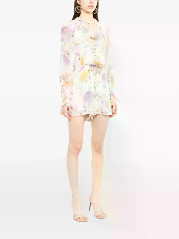 Zimmermann Luna Playsuit In Cream Floral - Neutrals