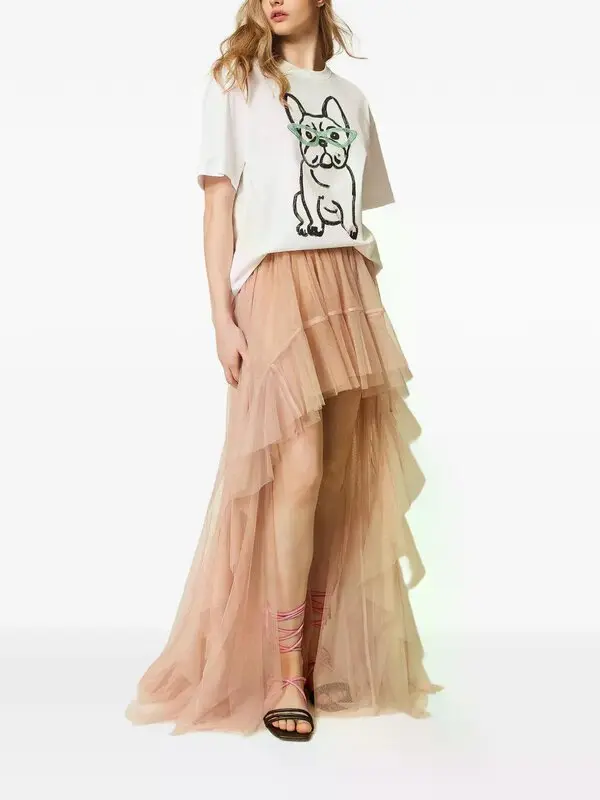 TWINSET Long Asymmetric Tulle Skirt - Neutrals
